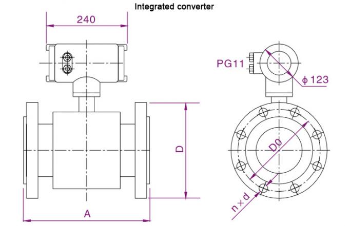 IP65 Waterproof Electromagnetic Flow Meter Stainless Steel Chamber